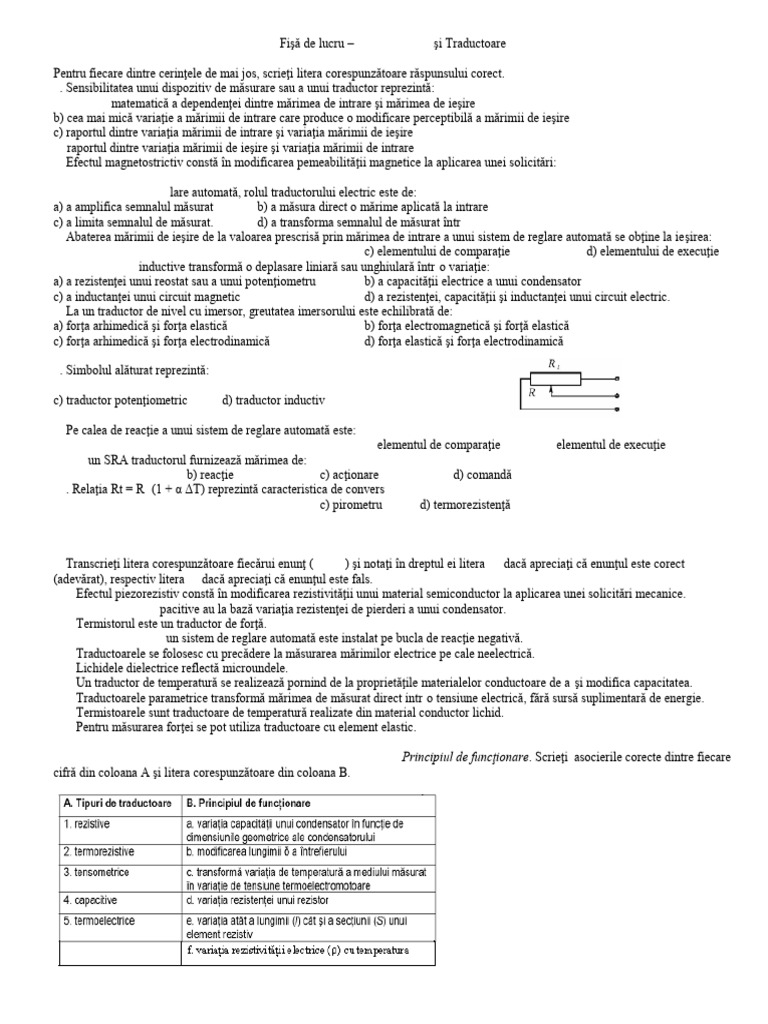 Fisa de Lucru SRA Si Traductoare | PDF