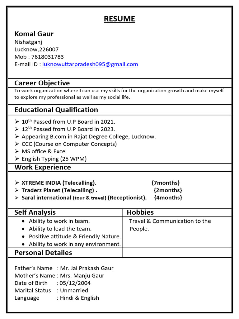 Resume: Komal Gaur | PDF | Career & Growth