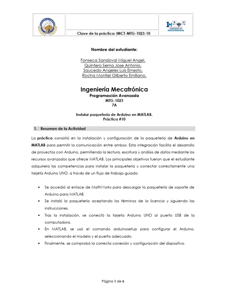 R10.Fonseca Sandoval Miguel | PDF | Arduino | Matlab