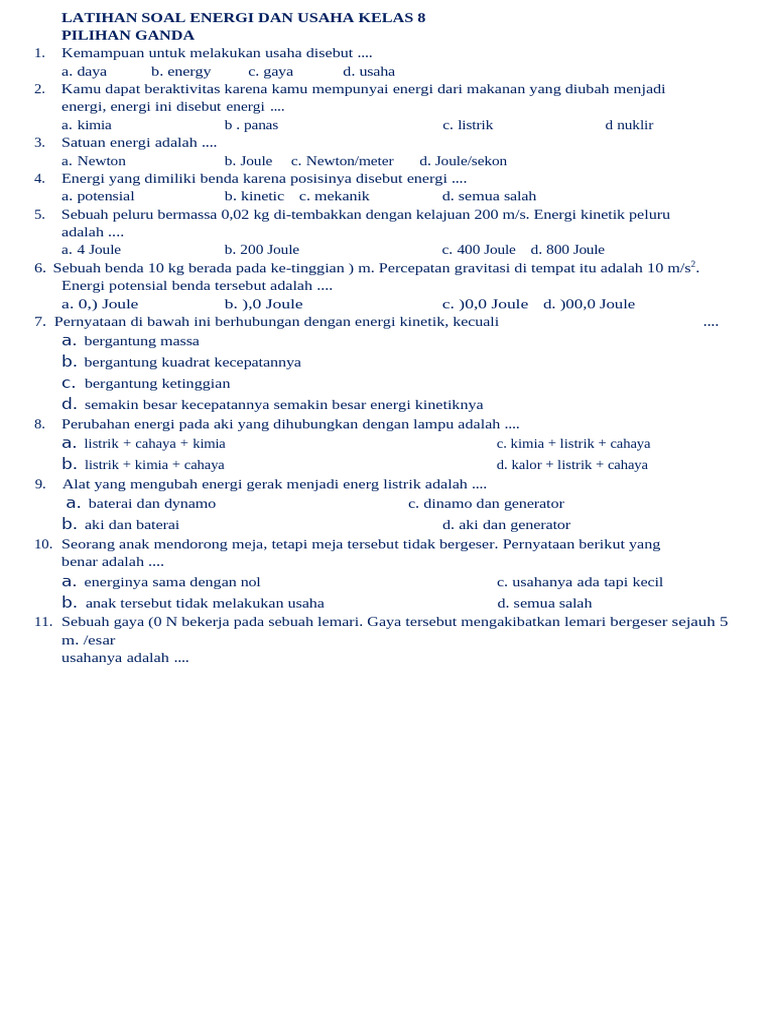 PDF Latihan Soal Energi Dan Usaha Kelas 8 Compress | PDF