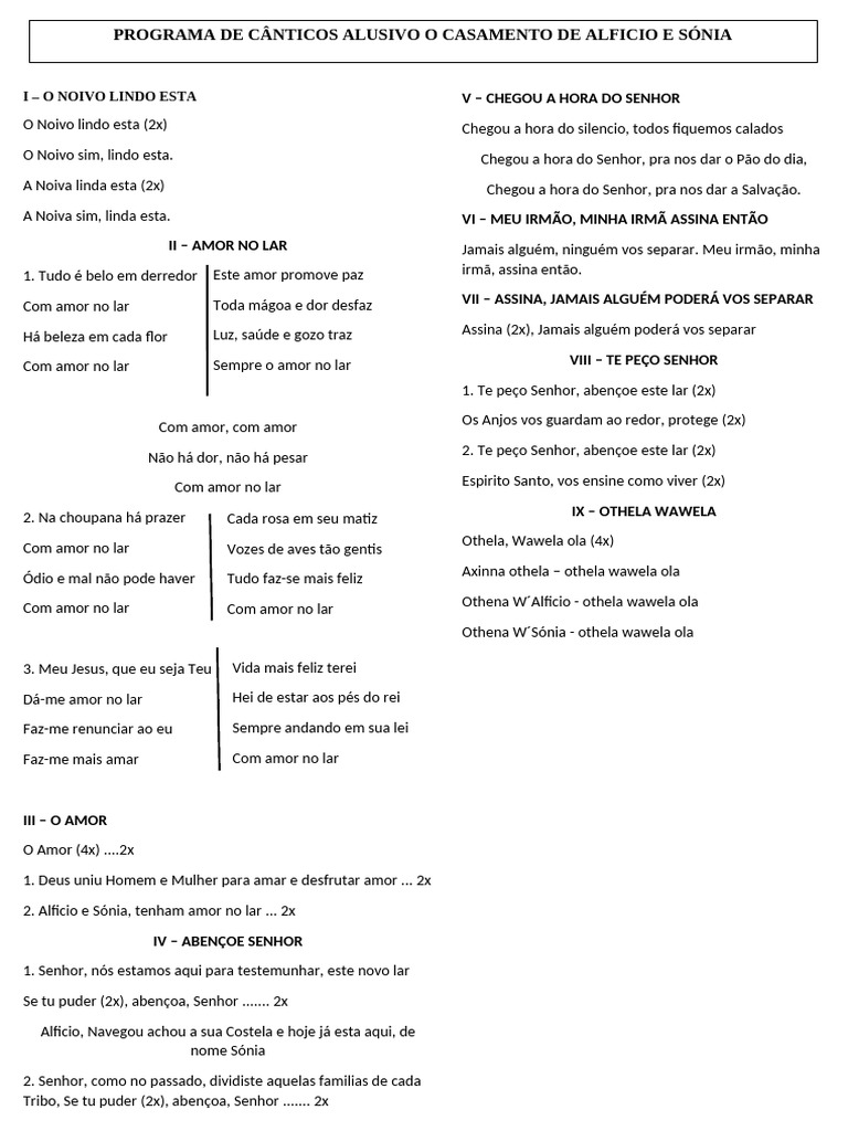 Canticos casamento | PDF