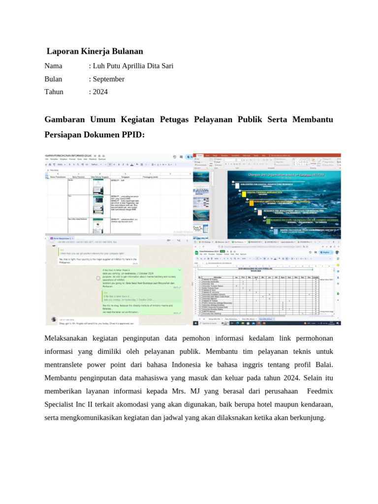 Laporan Kinerja Bulanan - DITA | PDF