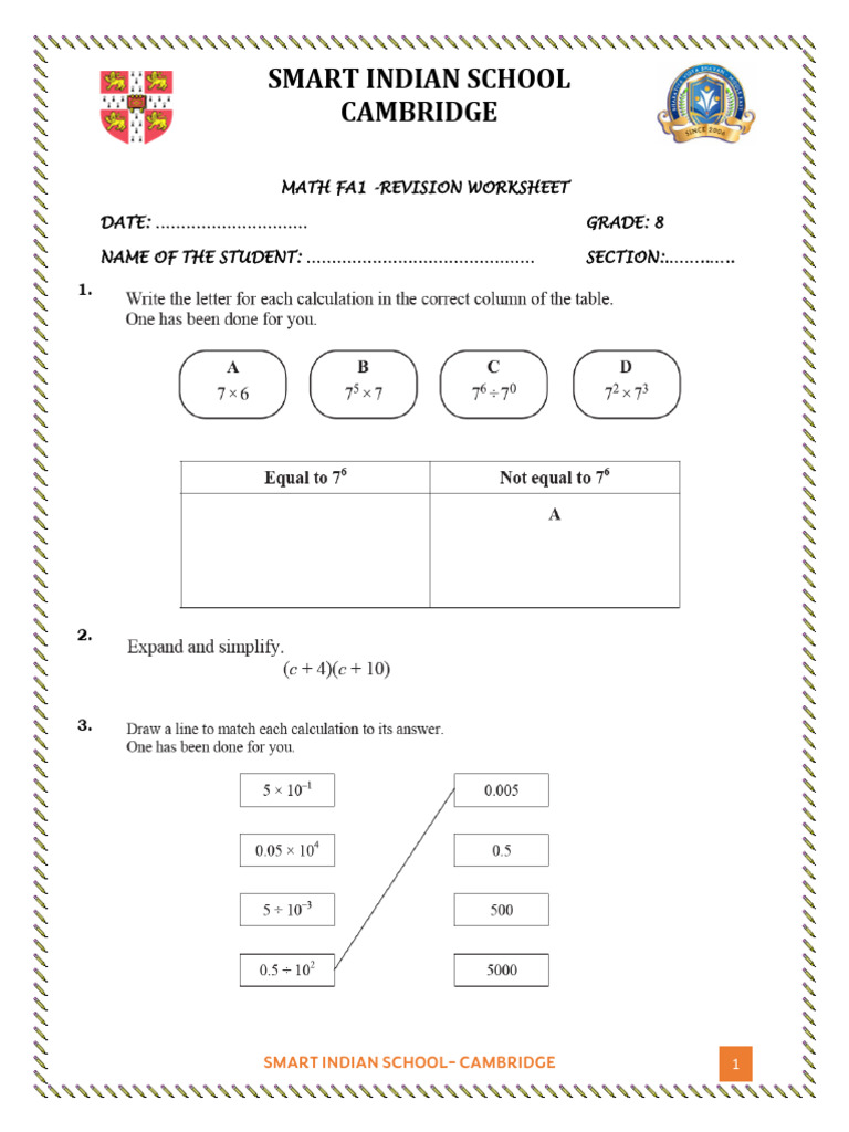 G8 FA1-Revision Worksheet NEW | PDF
