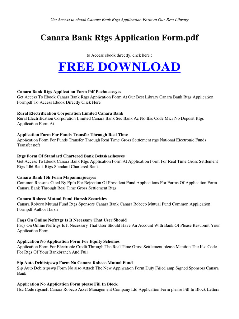 Canara Bank Rtgs Form | PDF