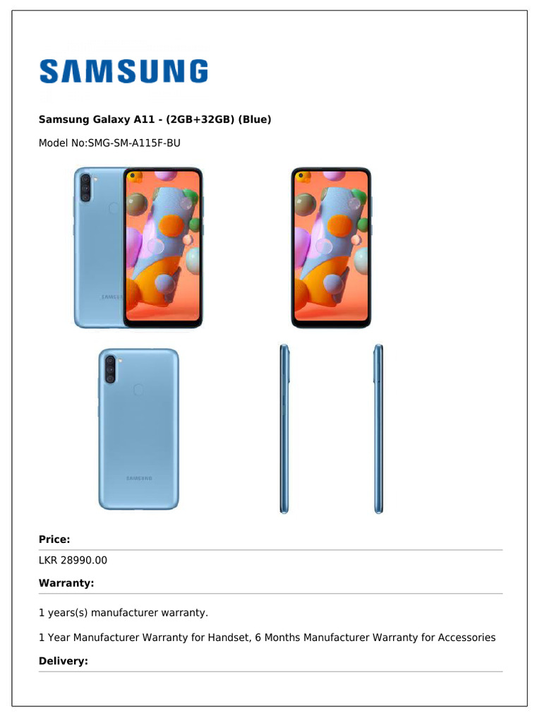 Product Brochure - SMG SM A115F BU | PDF