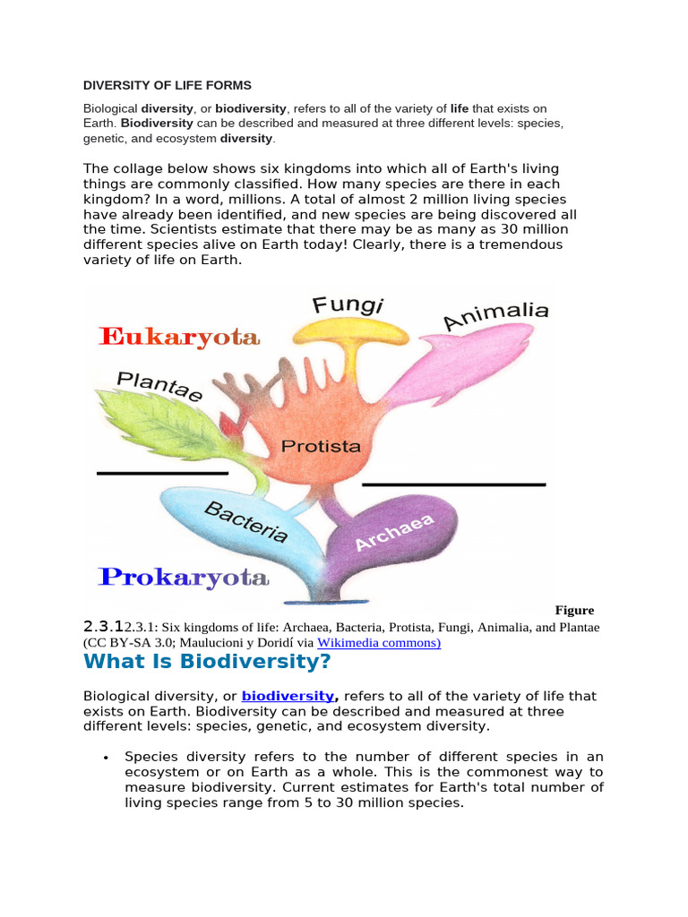 Topic 1 Diversity of Life Forms | PDF
