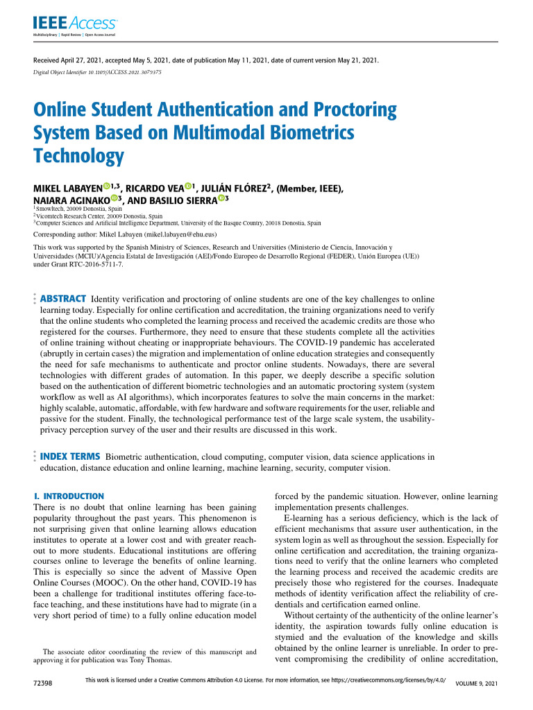Multimodal Biometrics for Online Proctoring | PDF | Authentication ...