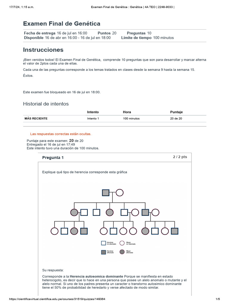 Examen Final de Genética - Genética - 4A TEO - 2248-9033 | PDF ...