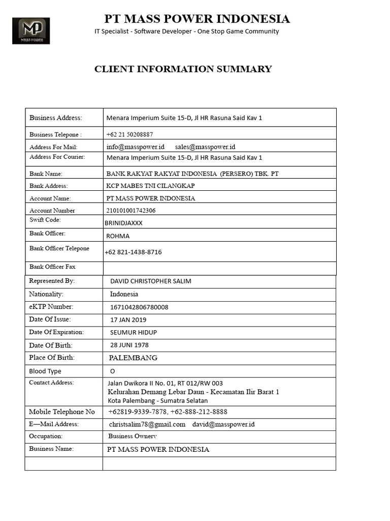 CIS Mass Power (BRI - IDR Account) | PDF