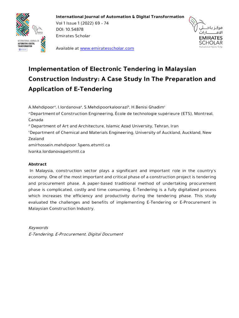Implementation of Electronic Tendering in Malaysia | PDF