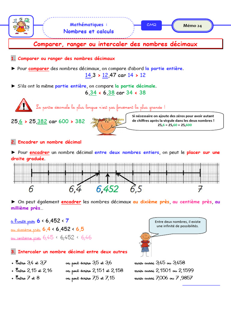 Comparer et encadrer les décimaux 6ème | PDF