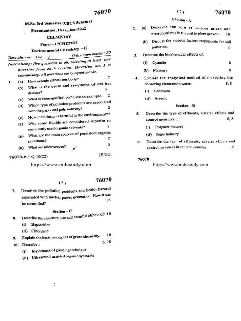 MSC 3 Sem Chemistry Environmental Chemistry 2 76070 Dec 2022 | PDF