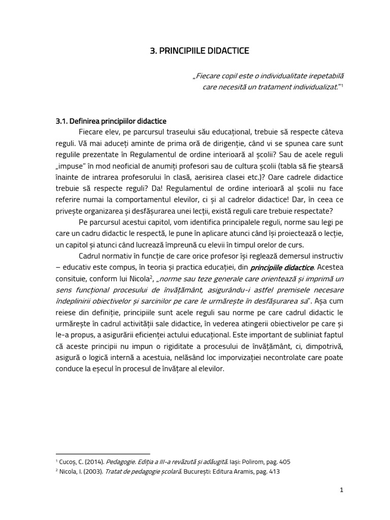 Capitolul 3_Principiile didactice | PDF
