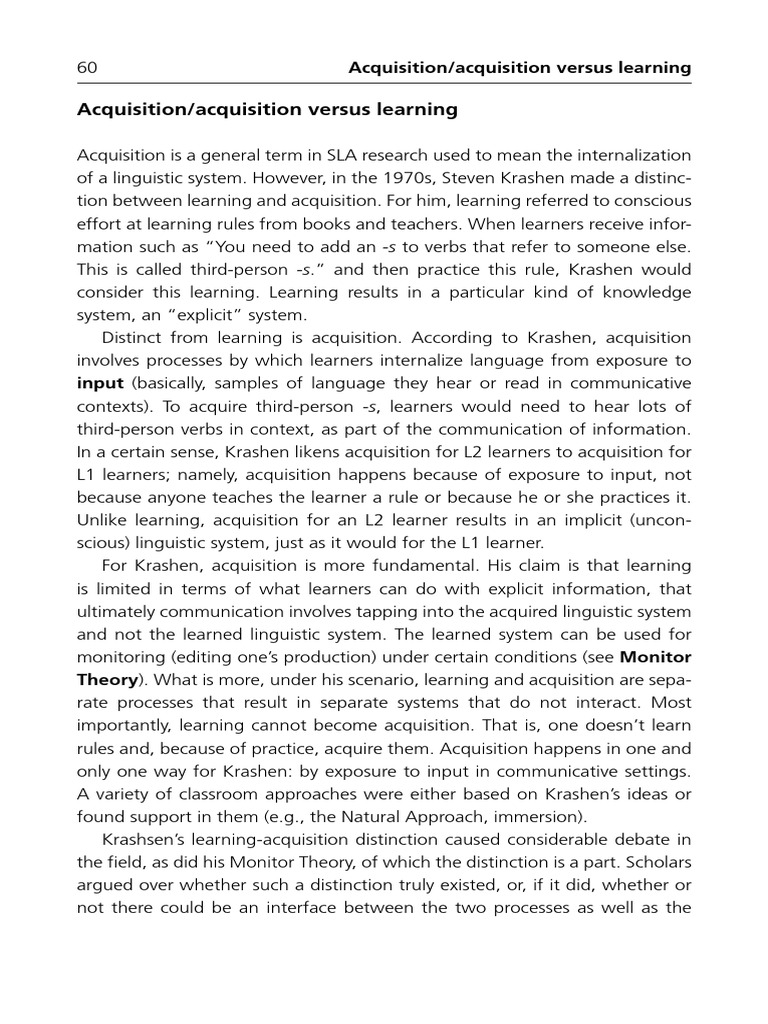 WEEK 2 Acquisition Versus Learning | PDF | Second Language Acquisition | Language Acquisition
