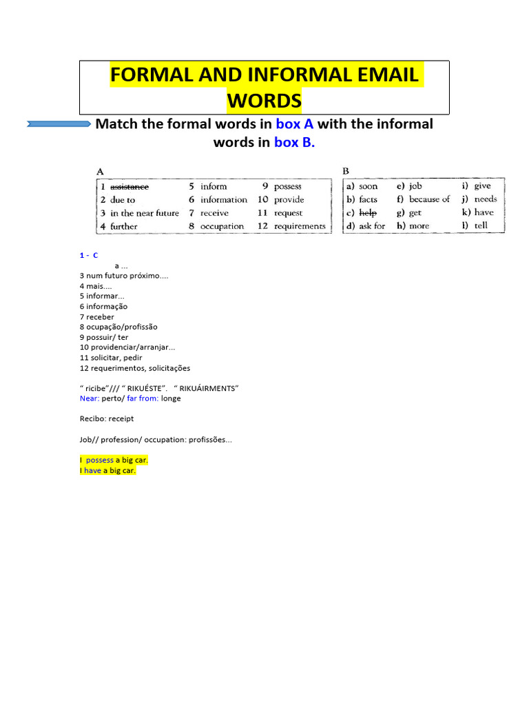 Maria-Morais FORMAL AND INFORMAL EMAIL WORDS | PDF