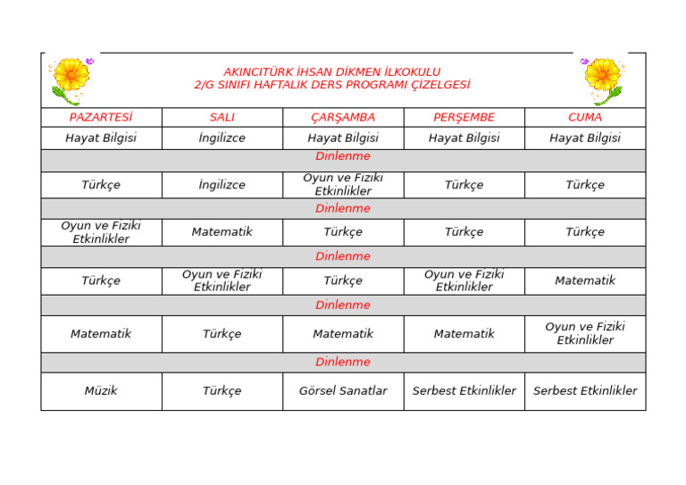 İlkokul Ders Programi | PDF