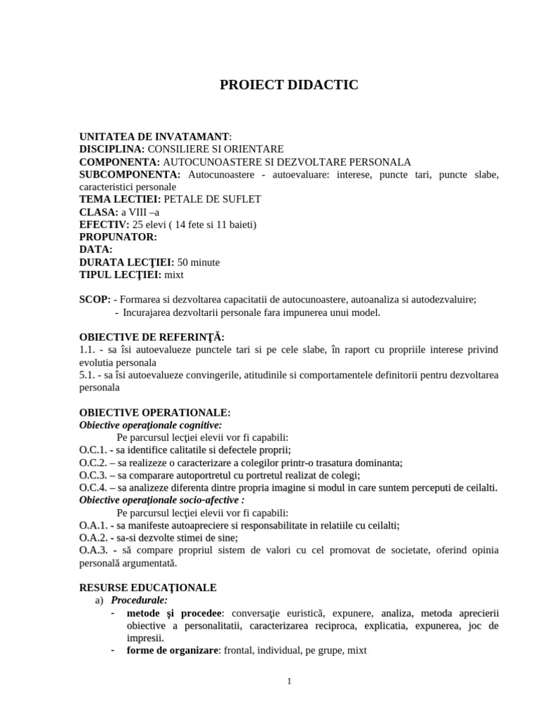 Proiect Dirigentie Autocunoastere | PDF