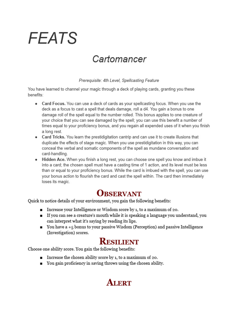 Feats: Cartomancer | PDF