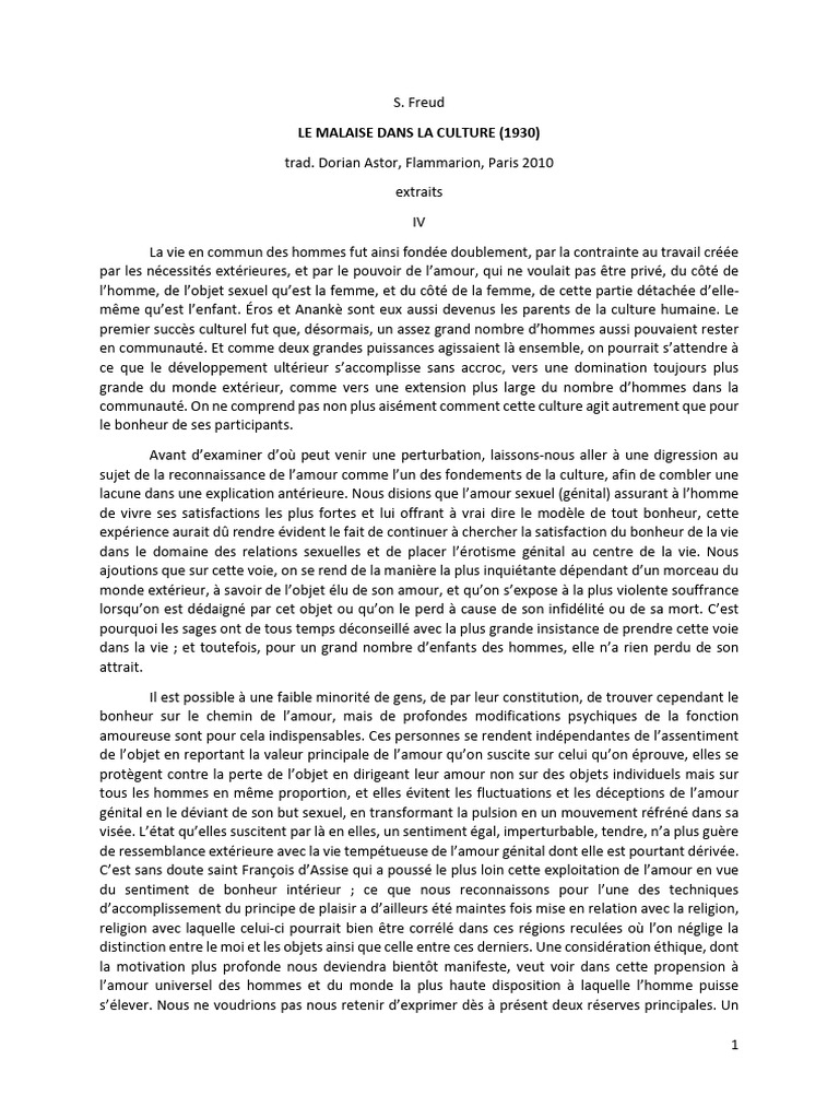 Le Malaise Dans La Culture (Extraits) | PDF