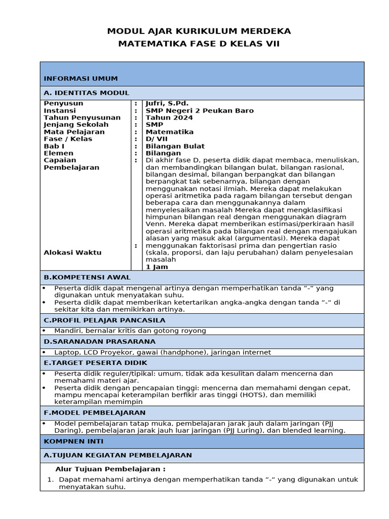 MA Fase D7 Matematika Bab 1 | PDF