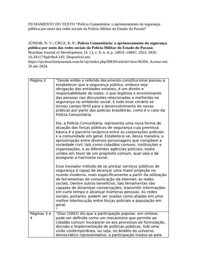 Fichamento Polícia Comunitária PMPR | PDF