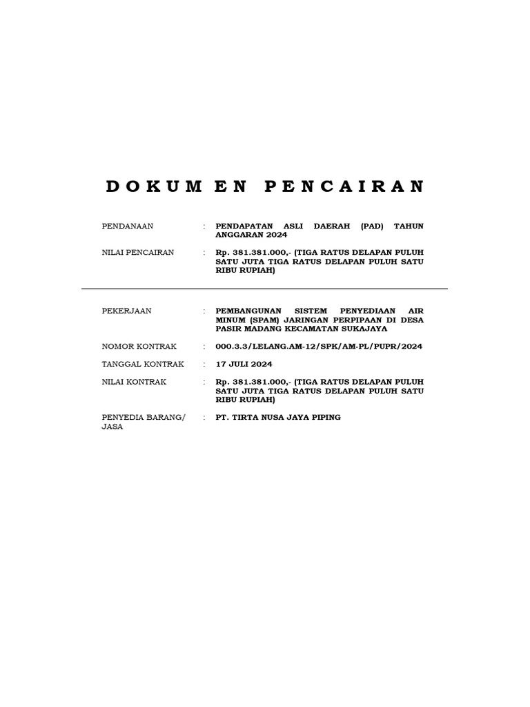 Dokumen PercaiaN PT. TIRTA NUSA JAYA PIPING | PDF