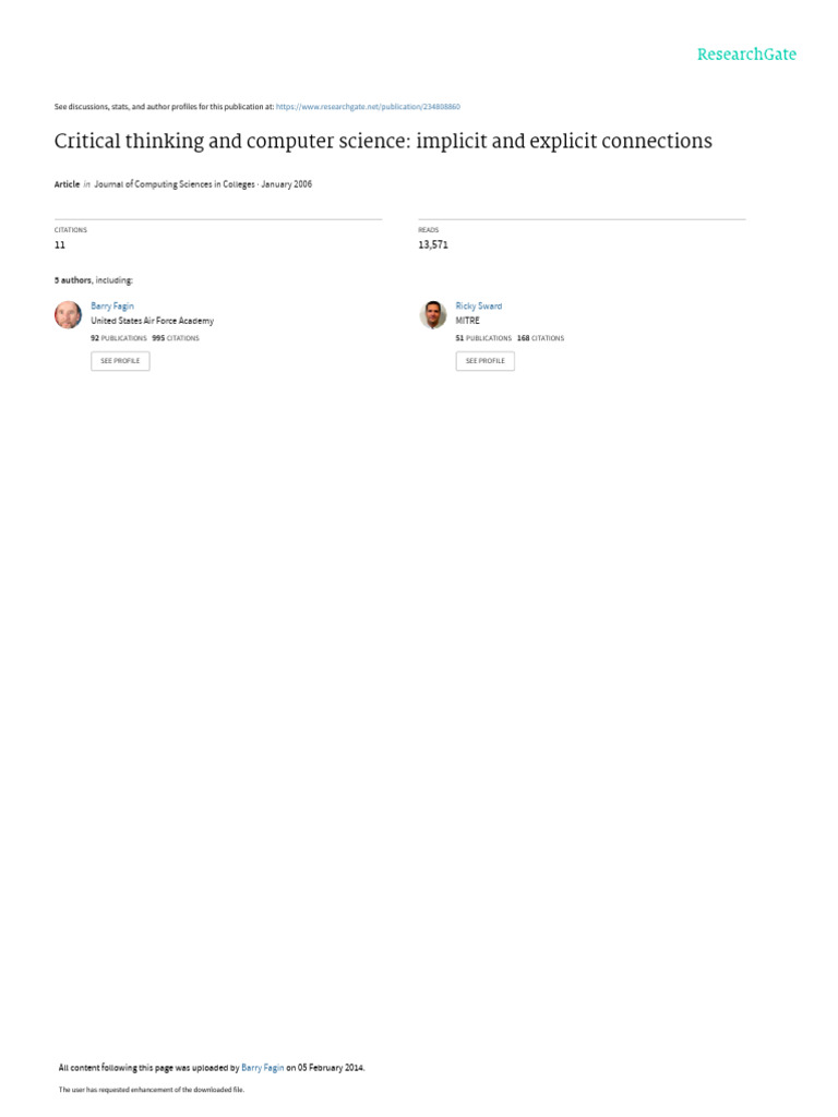 Critical Thinking and Computer Science Implicit An | PDF