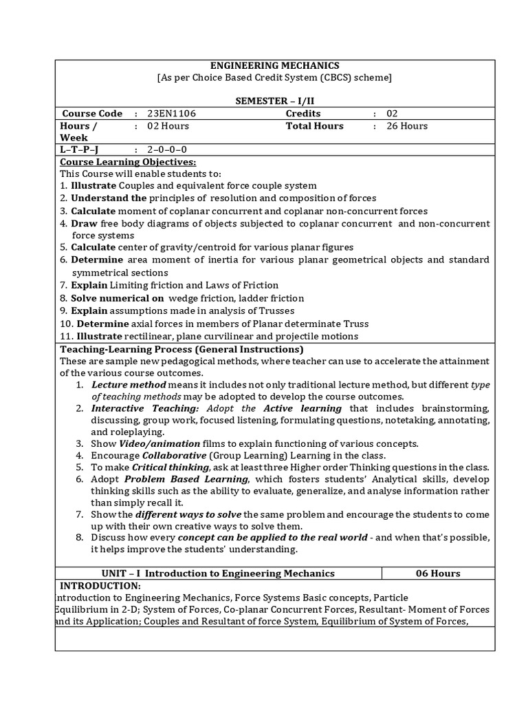Mechanics Syllabus | PDF