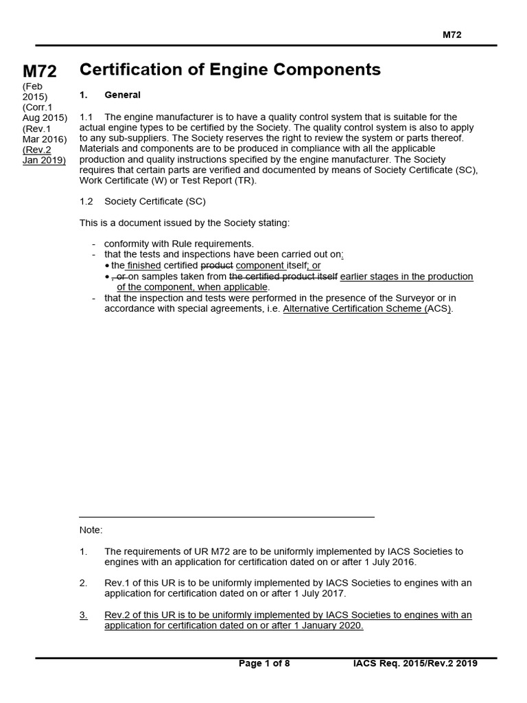 UR M72 - Certification of Engine Components | PDF