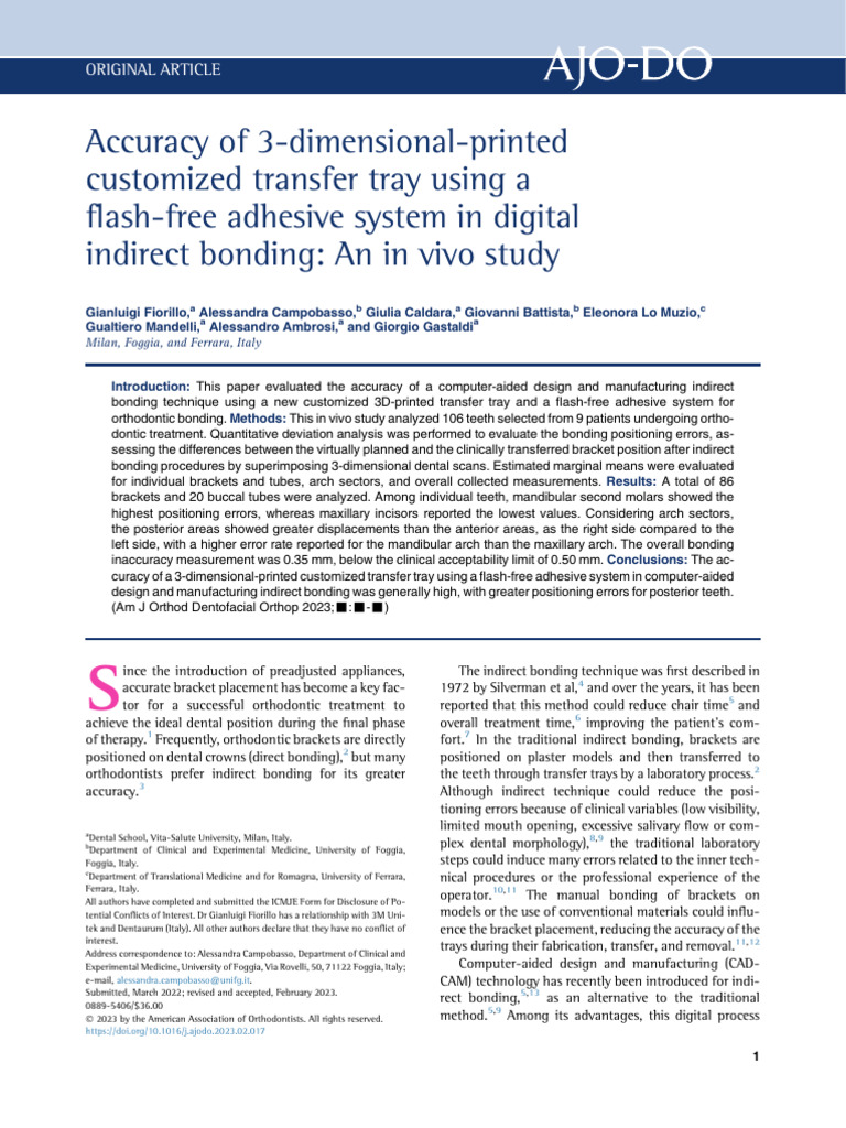 3D-Printed Tray Accuracy in Orthodontics | PDF | Orthodontics ...