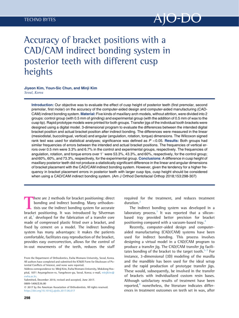 Accuracy of Bracket Positions With A CADCAM Indirect Bonding System in ...