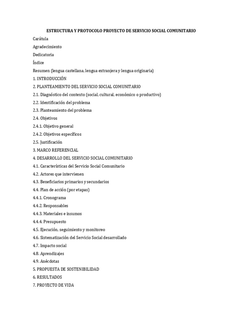 Estructura y Protocolo Proyecto de Servicio Social Comunitario | PDF