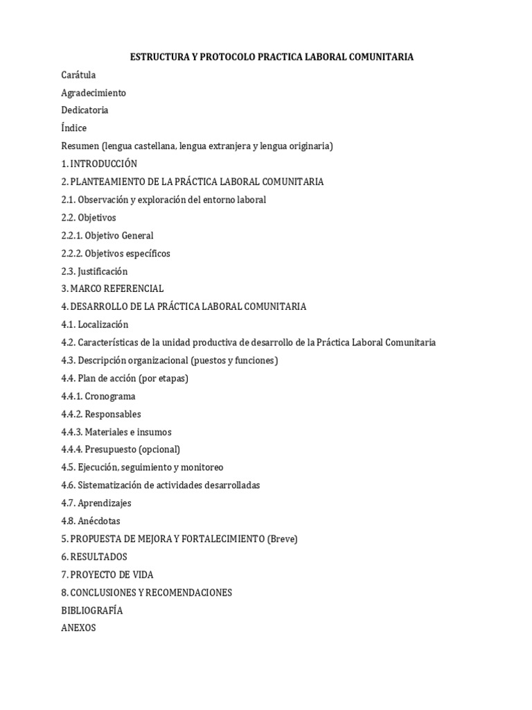 Estructura y Protocolo Practica Laboral Comunitaria | PDF
