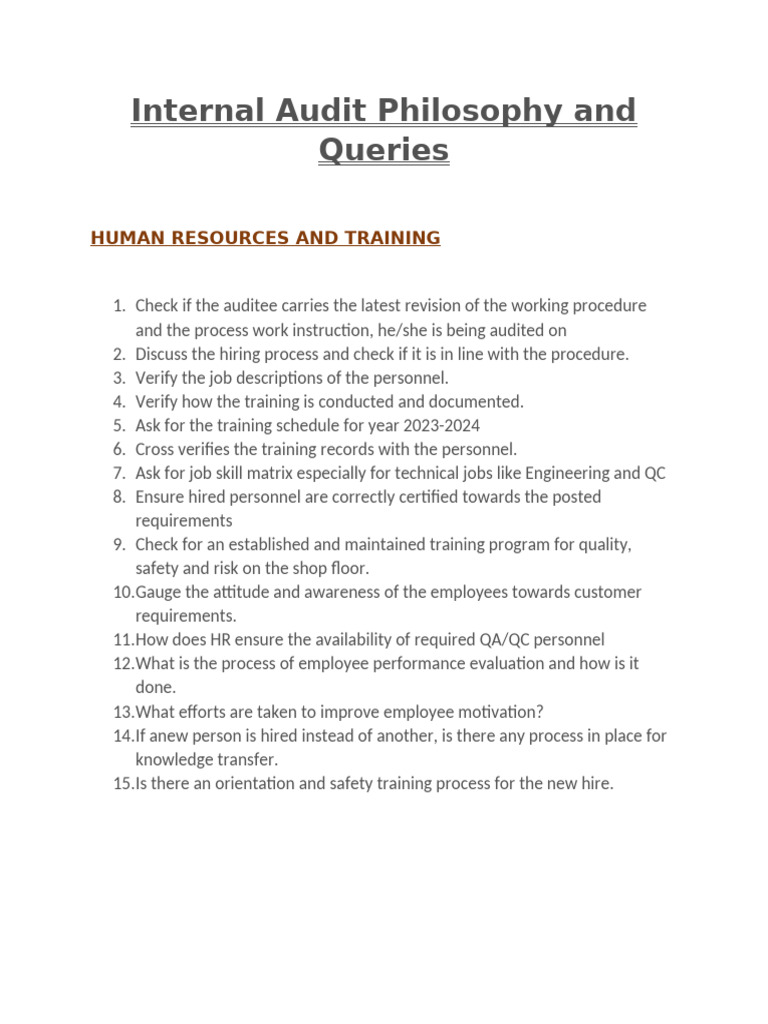 Internal Audit Philosophy and Queries | PDF