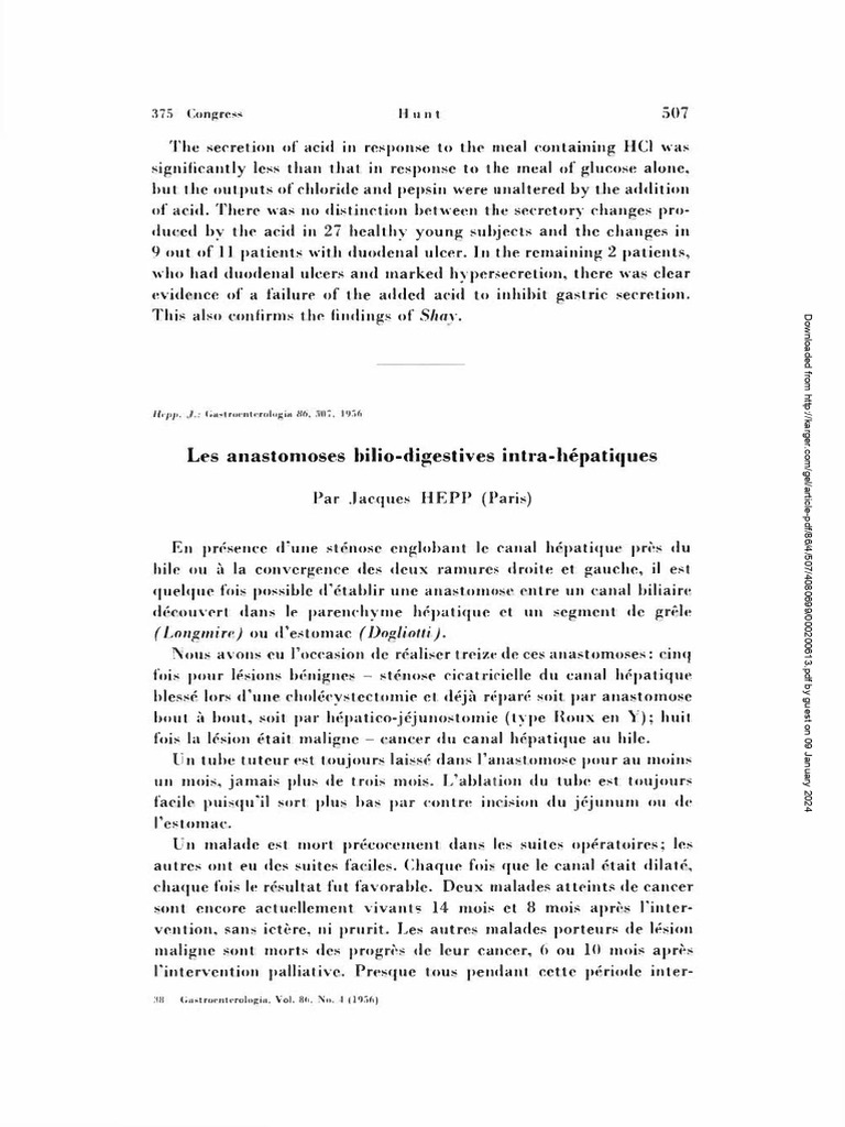Les Anastomoses Bilio-Digestives Intra-Hépatiques: 375 Congress Hunt | PDF