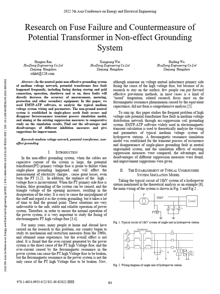 Research On Fuse Failure and Countermeasure of Potential Transformer in ...