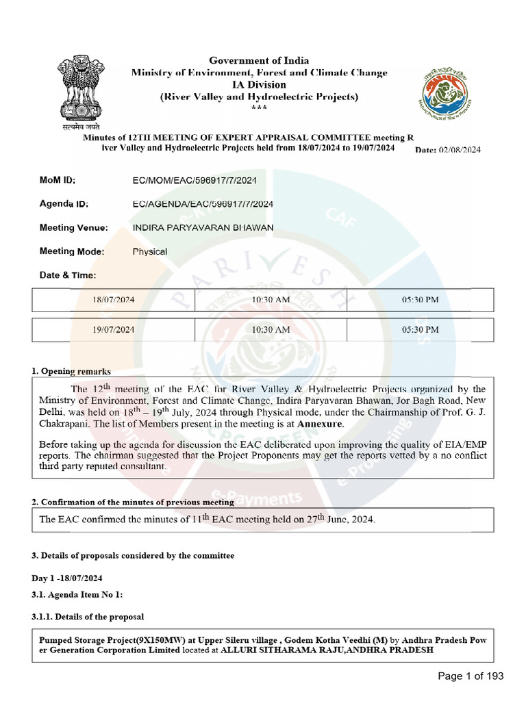 EAC Meeting Minutes: Upper Sileru Project | PDF | Hydroelectricity ...
