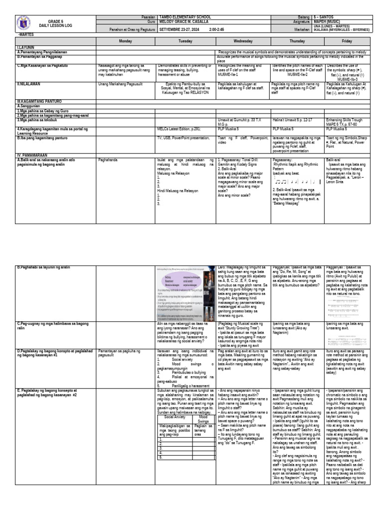Q2 DLL Mapeh - 5 Week 1 | PDF