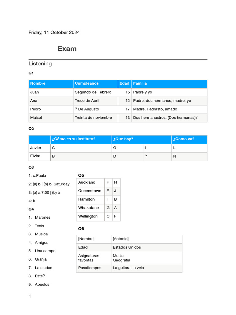 Spanish Exam | PDF