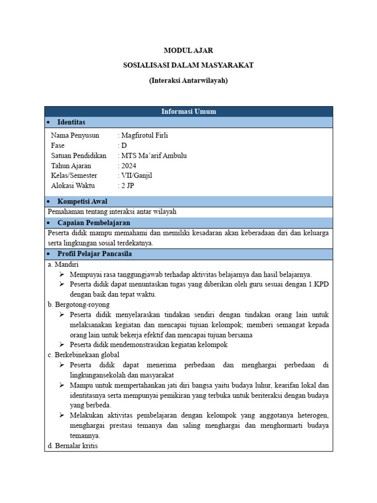 MODUL AJAR Firly Praktek Ke 3 | PDF