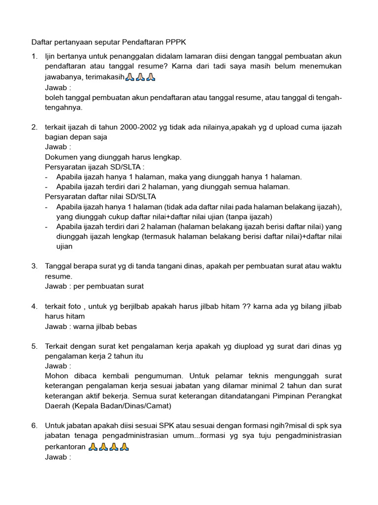 Daftar Tanya Jawab Seputar Pendaftaran PPPK 2024 | PDF