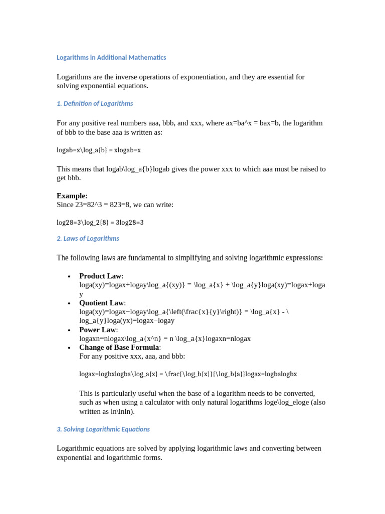 Logarithms Are The Inverse Operations of | PDF