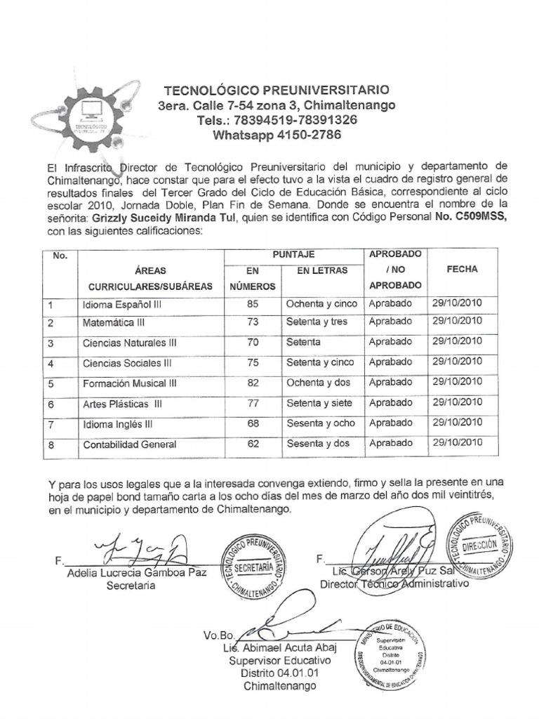 Certificado Preu 3basico | PDF