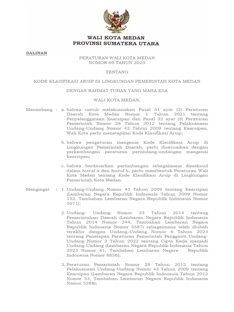 Perwal-Nomor-69-Tahun-2023 Kode Klasifikasi Terbaru | PDF