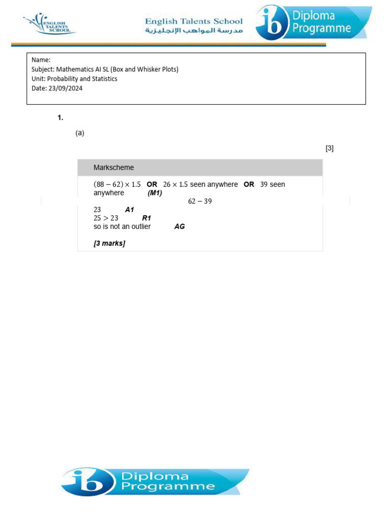 Box and Whisker Pots - Answer Key | PDF
