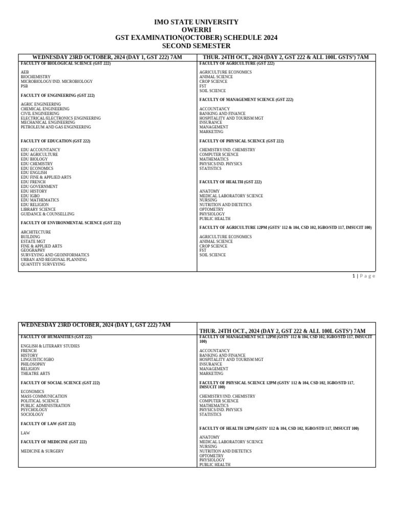 GST Exam Timetable 2nd Semester 2024 Session October-3 | PDF