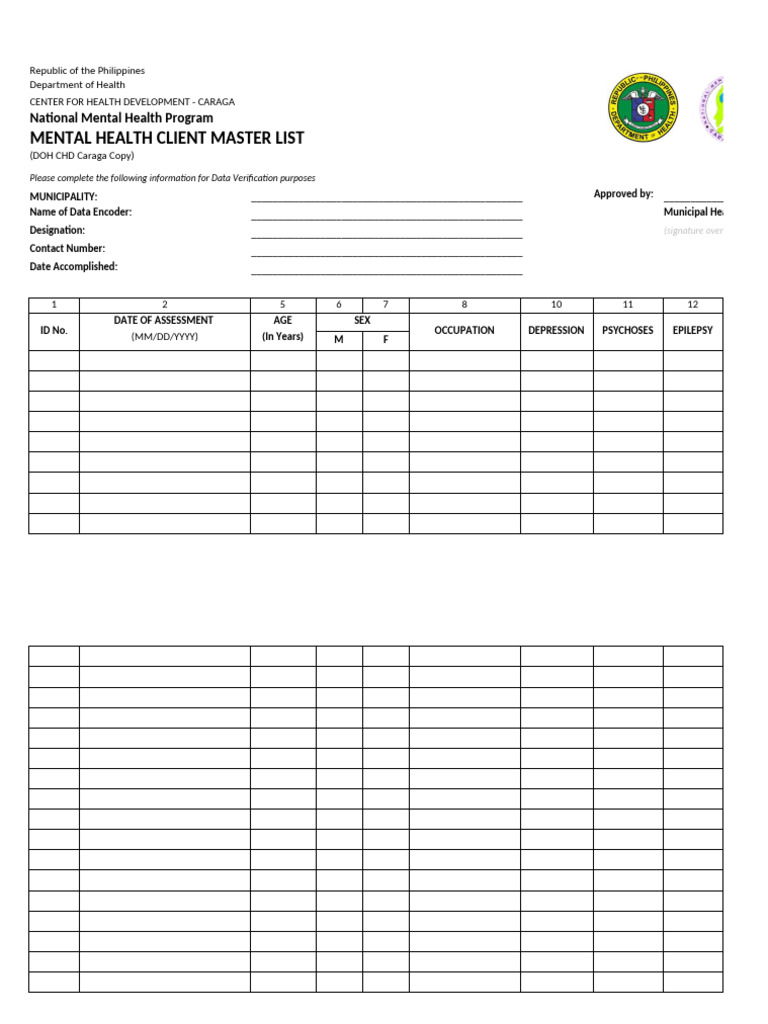 Template - MH CLIENT MASTER LIST - DOH Region | PDF