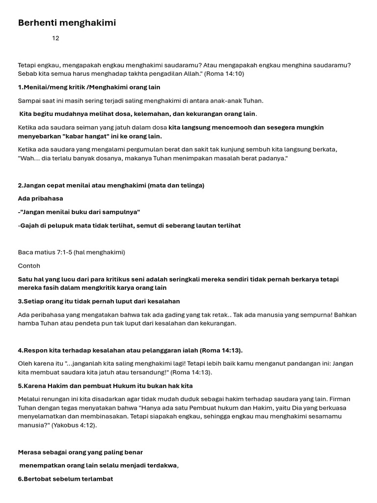 Berhenti Menghakimi | PDF