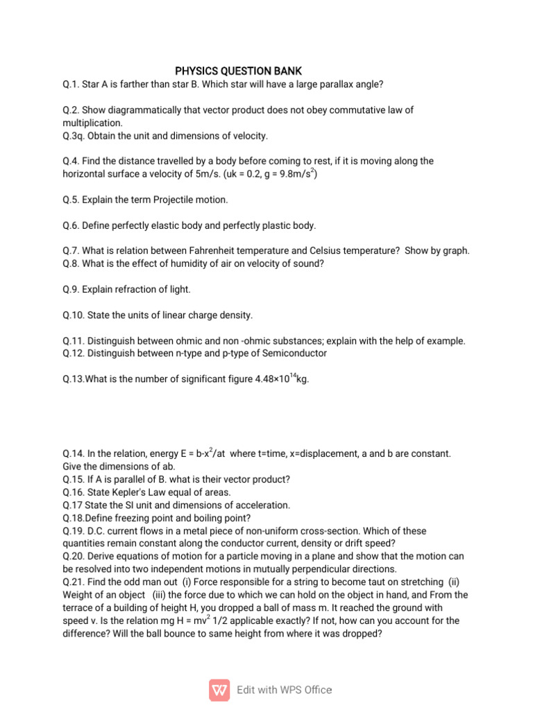 Physics Question Banq | PDF