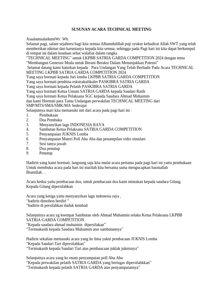 SUSUNAN ACARA TECHNICAL MEETING | PDF